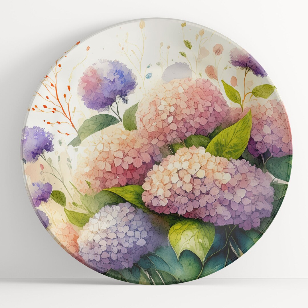 Plate With Hydrangea Watercolor Art: Floral Unbreakable Indoor/outdoor ...