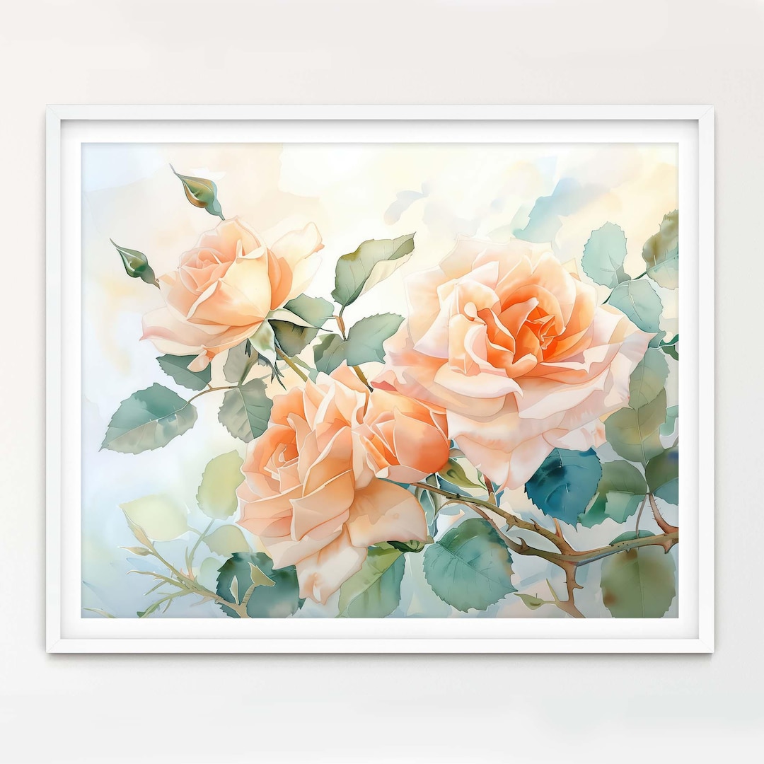 Peach Roses Watercolor Print: Archival Ink, Somerset Velvet Paper ...