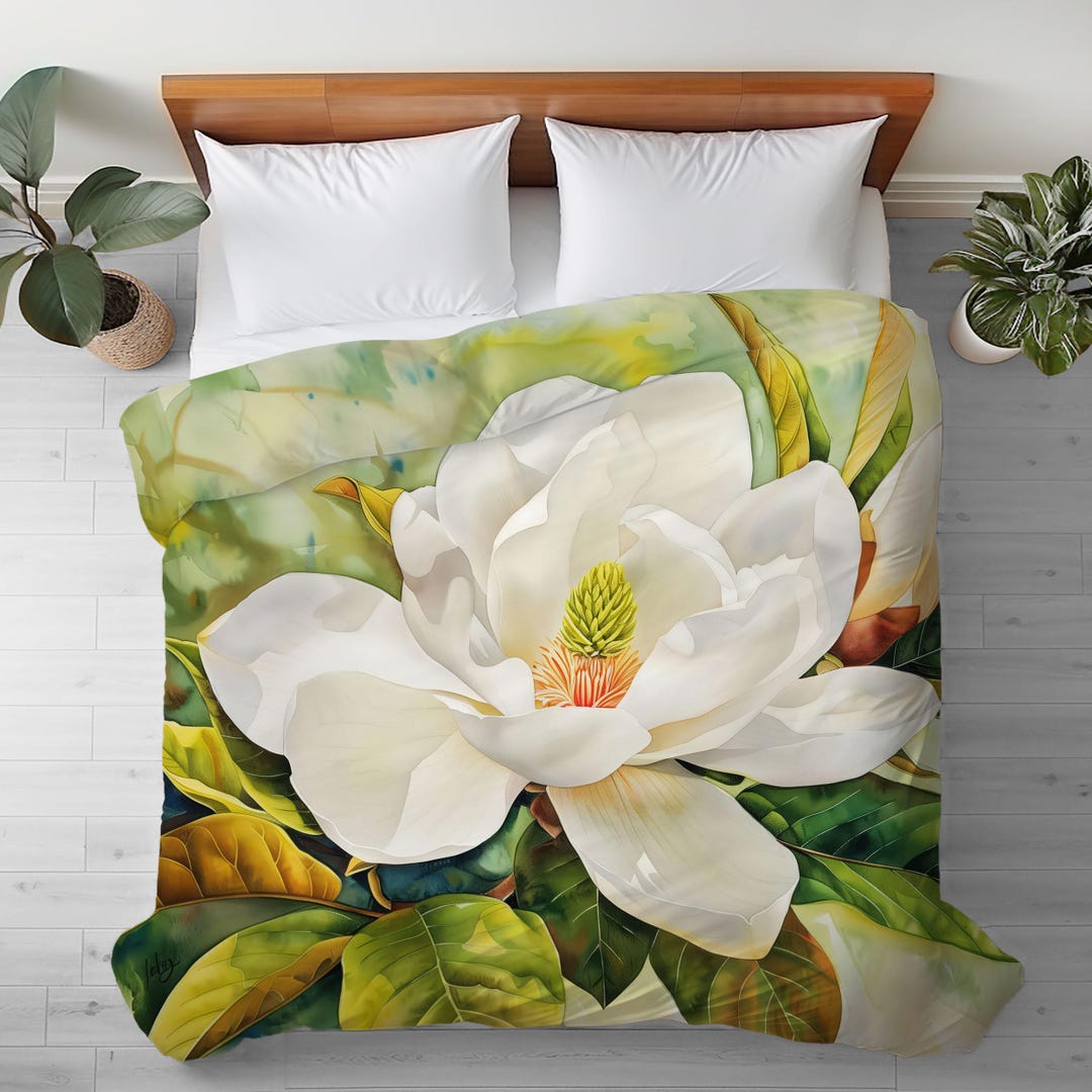 Duvet Cover With Magnolia Flower Watercolor Art: Cotton or Microfiber ...
