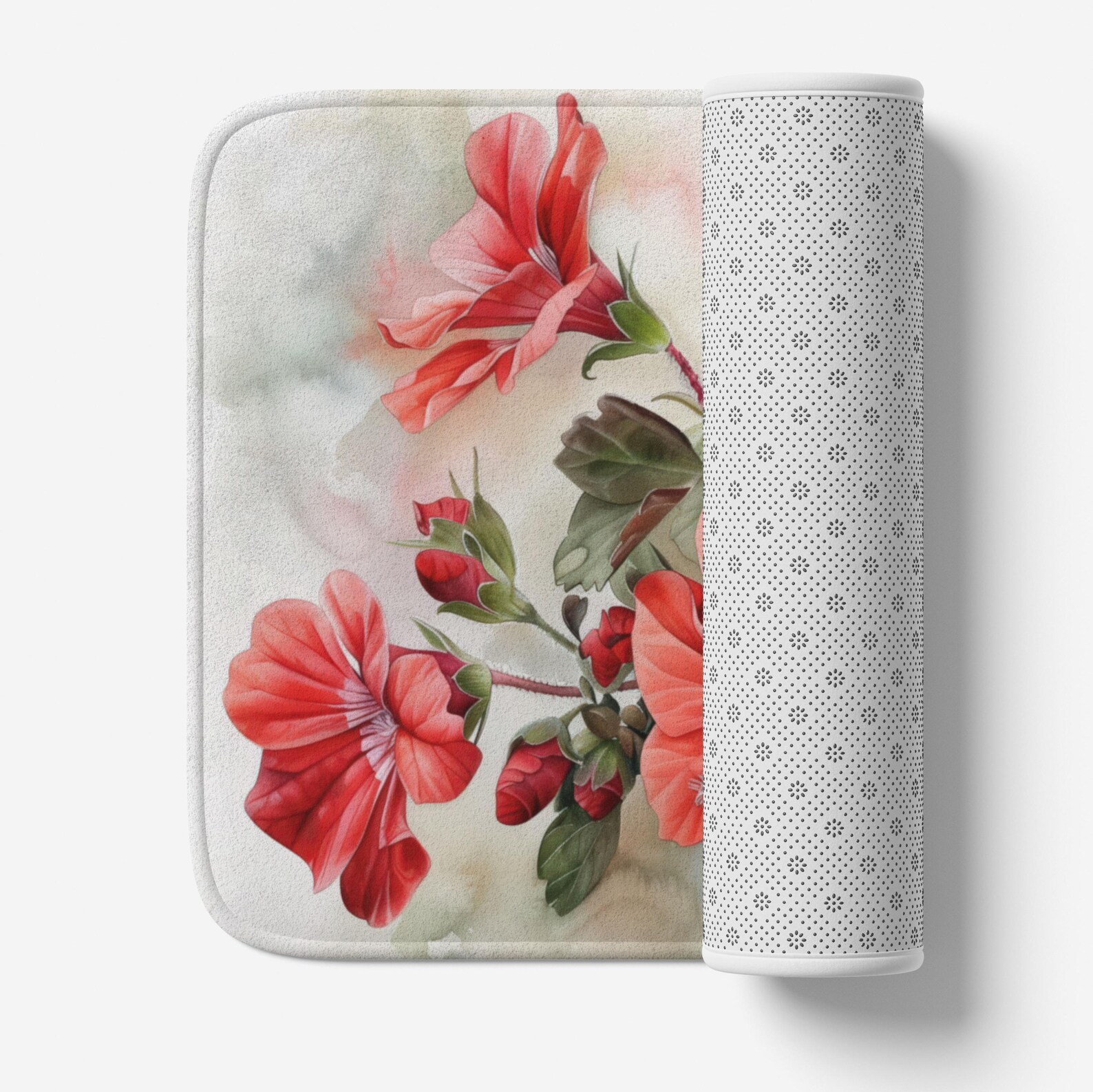 Bath Mat With Geraniums Watercolor Art: Floral Microfiber Memory Foam ...