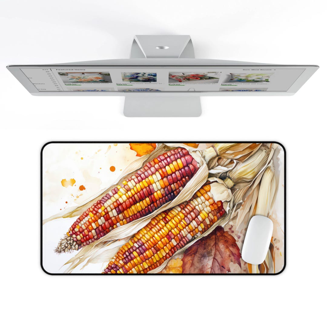 Indian Corn Desk Mat With Fall Watercolor Art, Anti-slip Backing ...
