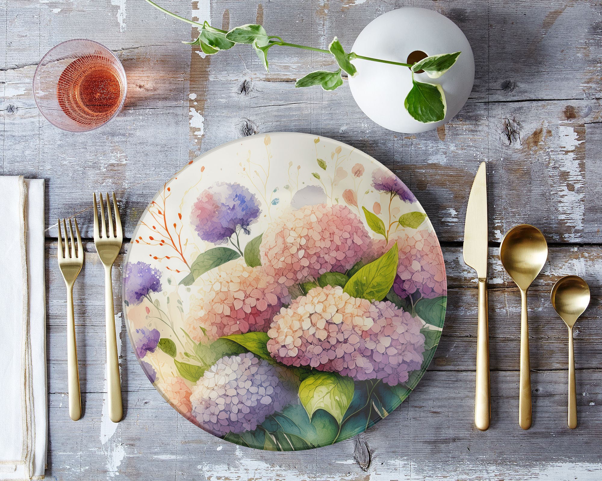 Plate With Hydrangea Watercolor Art: Floral Unbreakable Indoor/outdoor ...