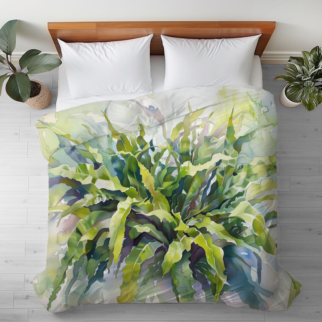Duvet Cover With Bird's Nest Fern Watercolor Art: Floral, Silky ...