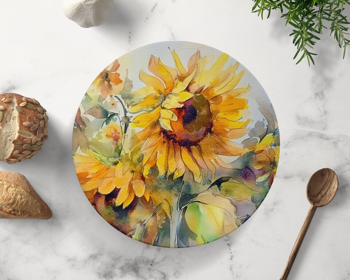 Plate With Sunflower Watercolor Art: Floral Unbreakable Indoor/outdoor ...