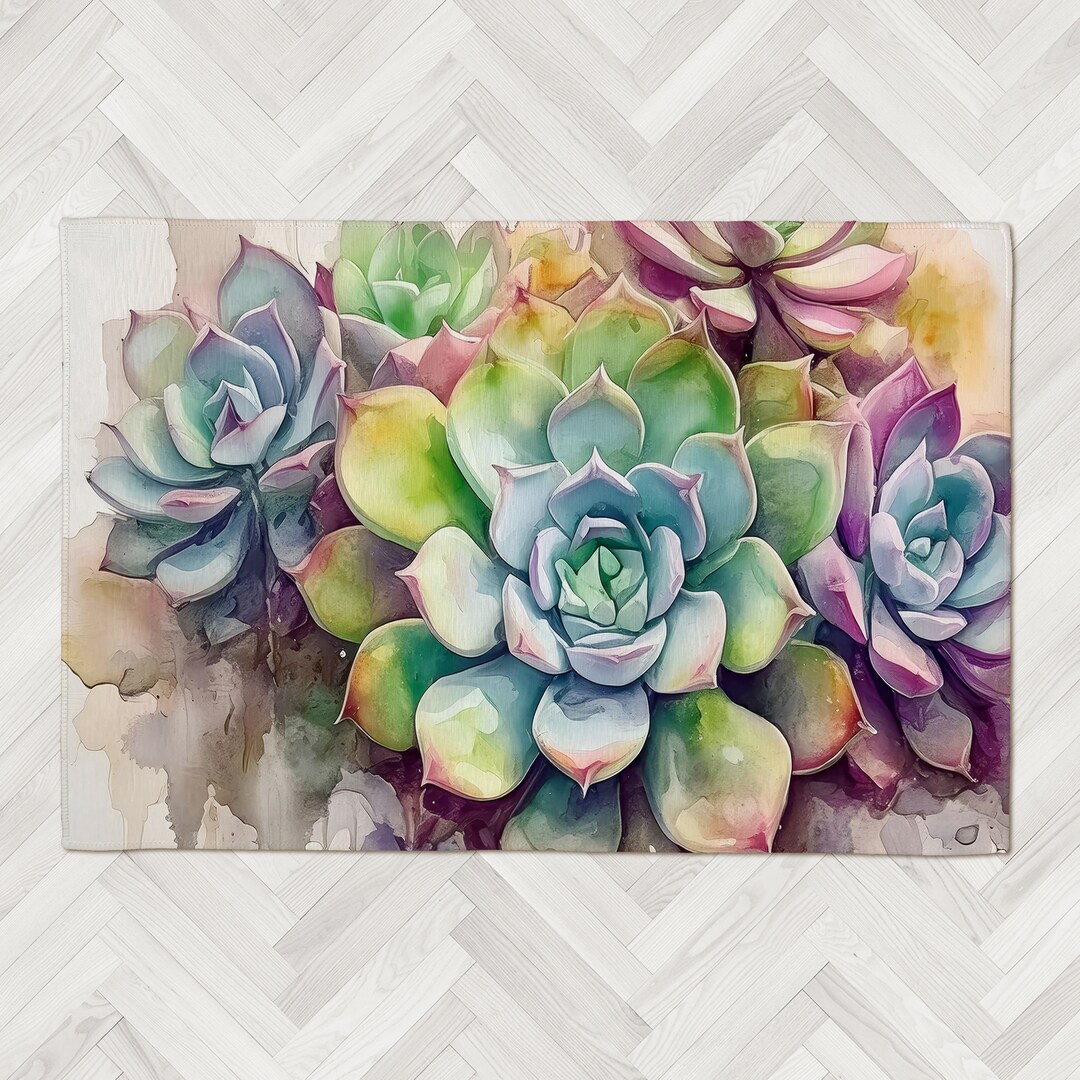 Area Rug With Succulents Watercolor Art: Modern Floral Indoor-outdoor ...