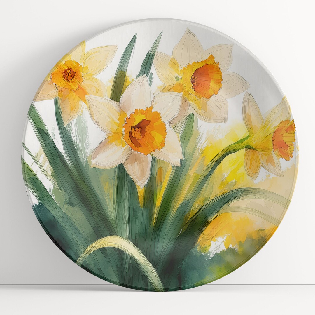 Plate With Daffodil Watercolor Art: Floral Unbreakable Indoor/outdoor ...