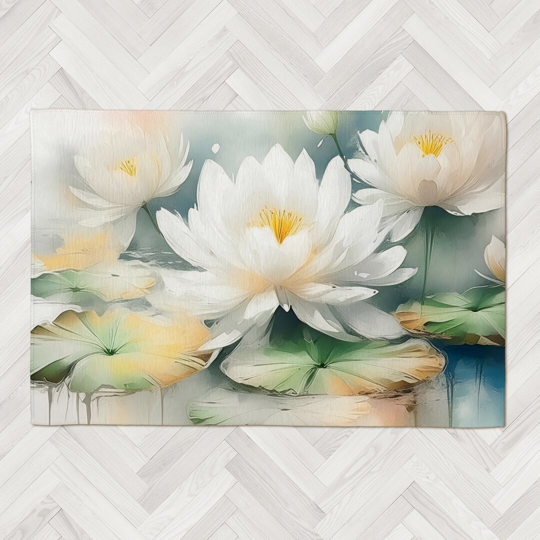 Area Rug With Water Lilies Watercolor Art, Four Sizes 2x3 to 5x7 ...