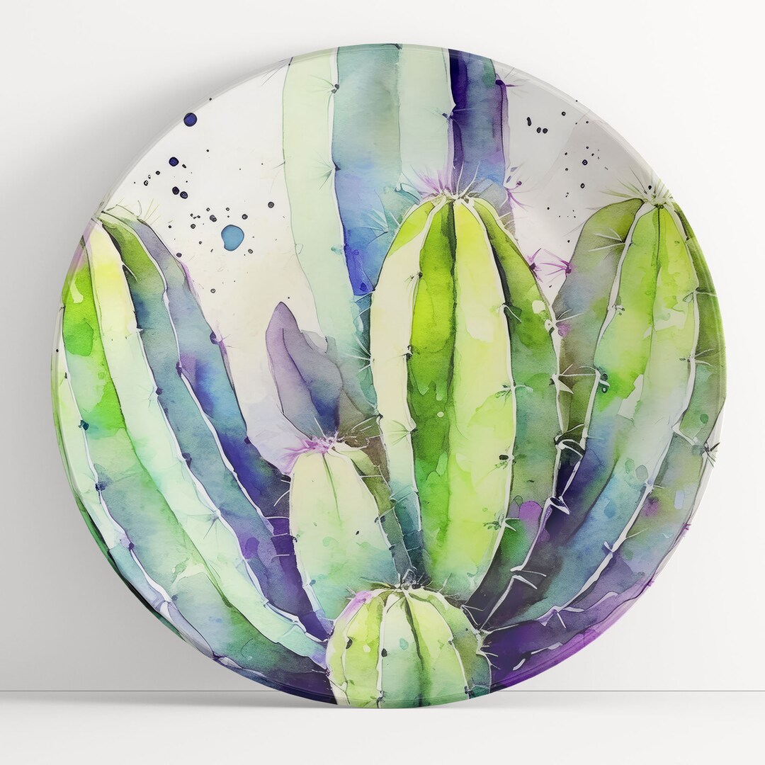 Plate With Saguaro Cactus Watercolor Art, Unbreakable Indoor/outdoor ...