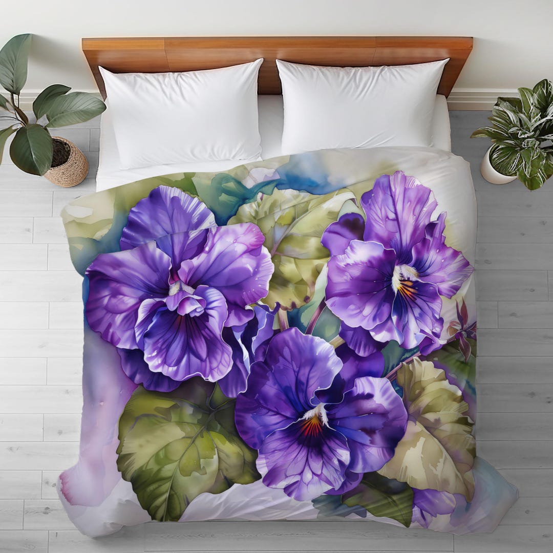 Duvet Cover With African Violets Watercolor Art: Cotton or Microfiber ...