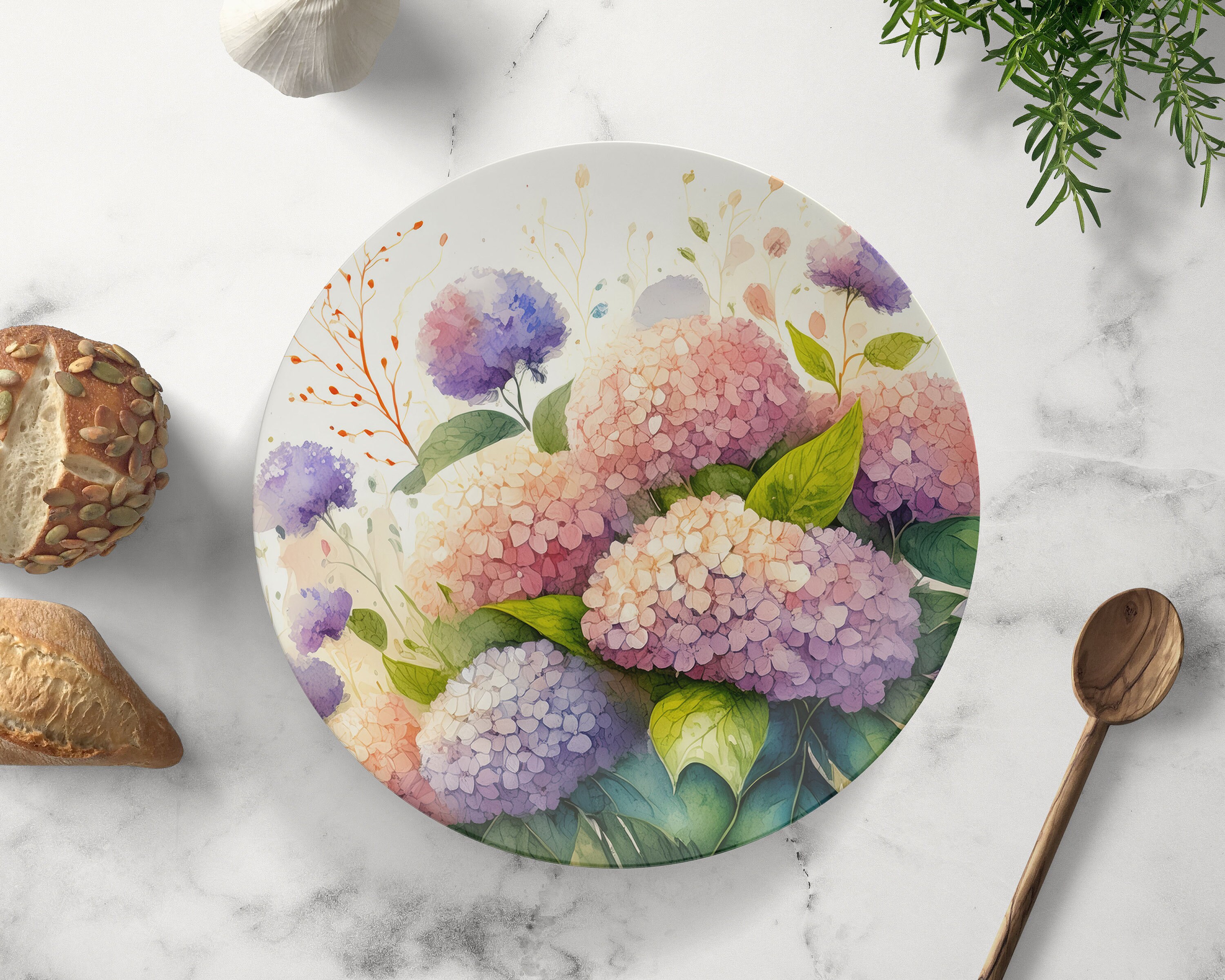 Plate With Hydrangea Watercolor Art: Floral Unbreakable Indoor/outdoor ...