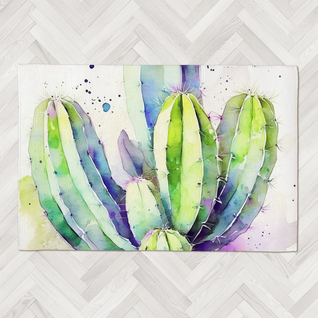 Saguaro Cactus Area Rug With Watercolor Art, Four Sizes 2x3 to 5x7 ...