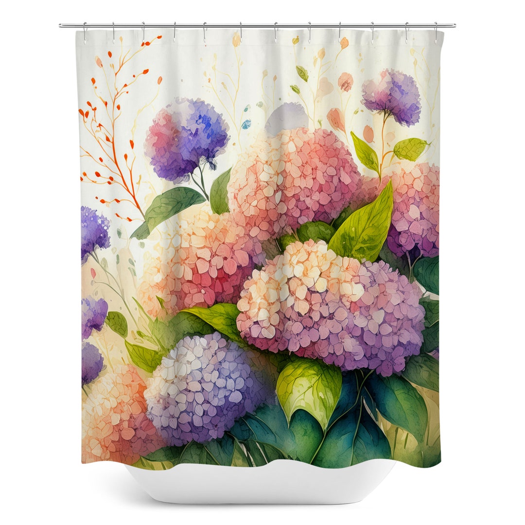 Hydrangea Watercolor Art Shower Curtain, Romantic Bathroom Decor ...