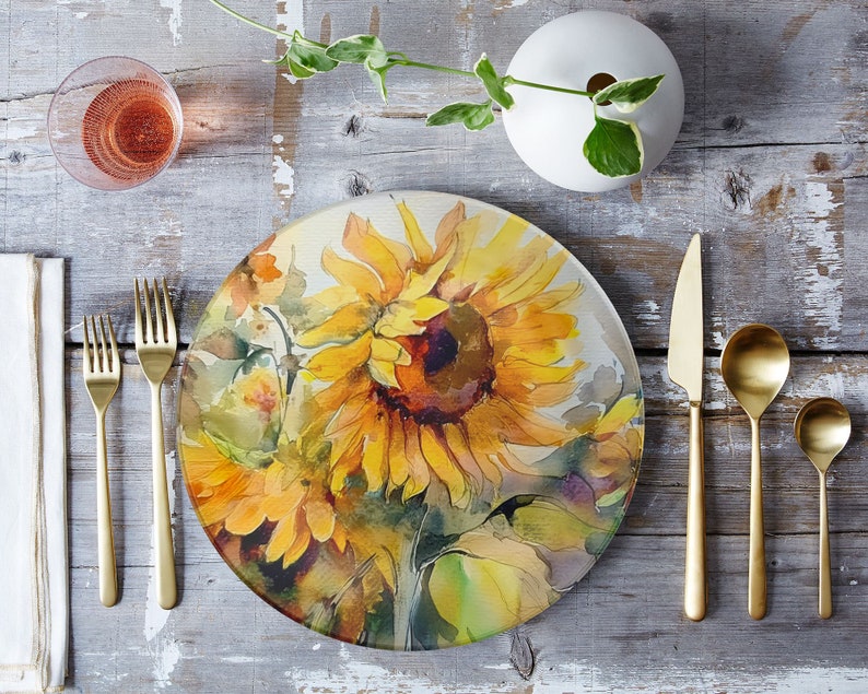 Plate With Sunflower Watercolor Art: Floral Unbreakable Indoor/outdoor ...