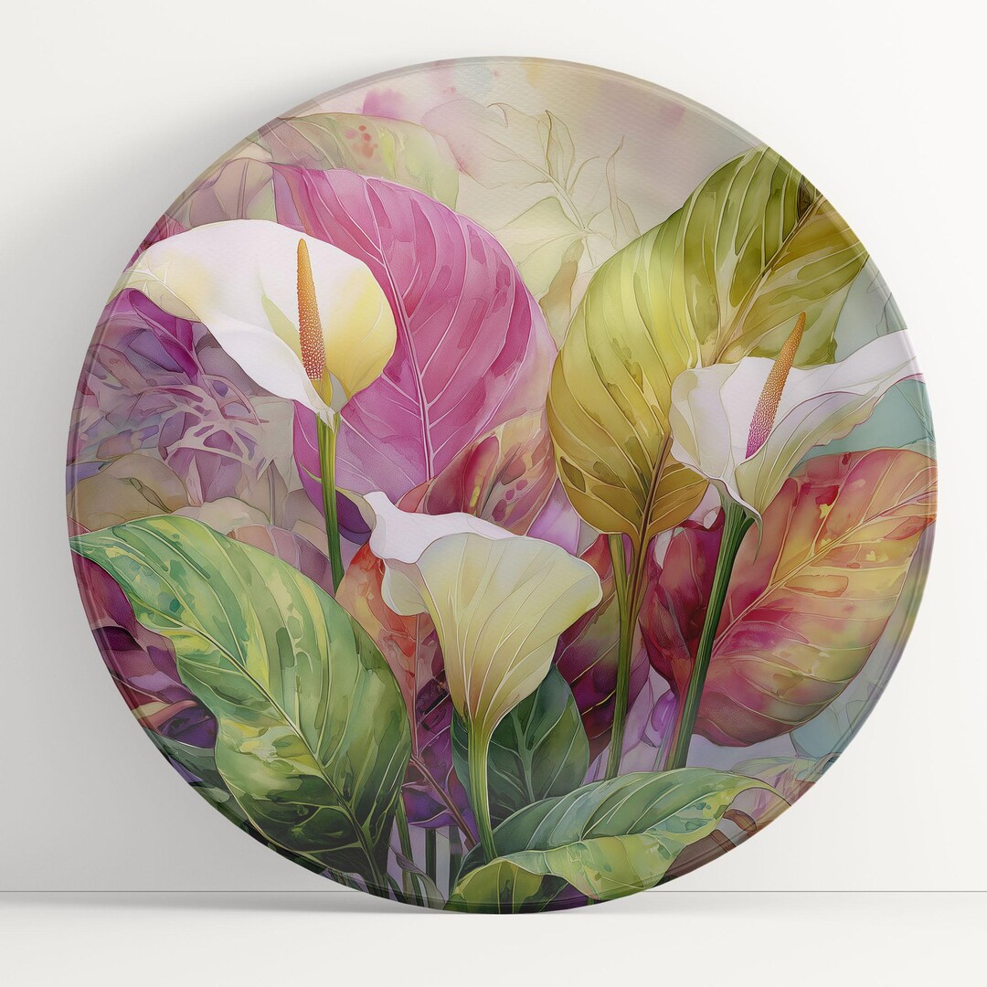 Plate With Peace Lily Watercolor Art: Floral Unbreakable Indoor/outdoor ...