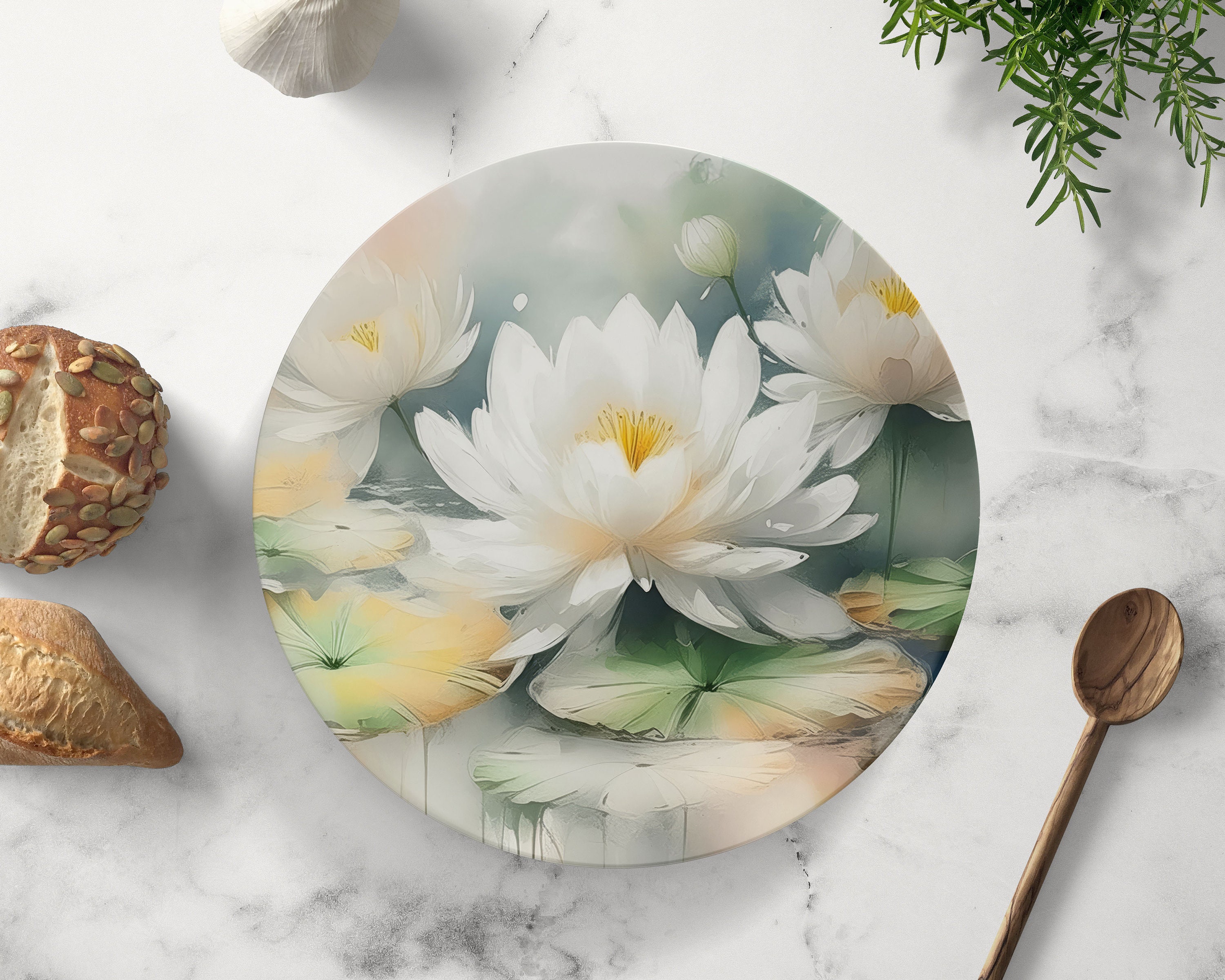 Plate With Water Lilies Watercolor Art, Unbreakable Indoor/outdoor ...