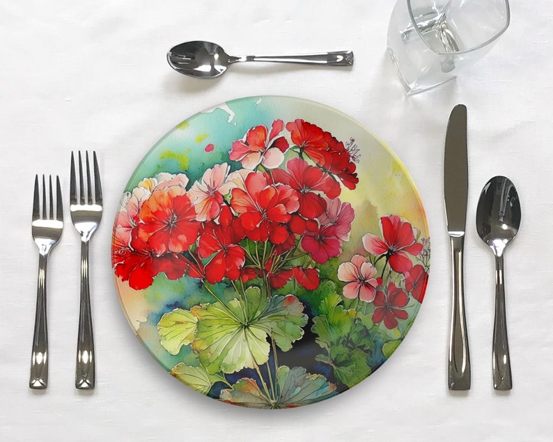 Plate With Geranium Watercolor Art: Floral Unbreakable Indoor/outdoor ...