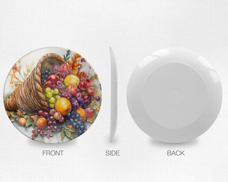 Plate With Cornucopia Watercolor Art, Unbreakable Indoor/outdoor ...