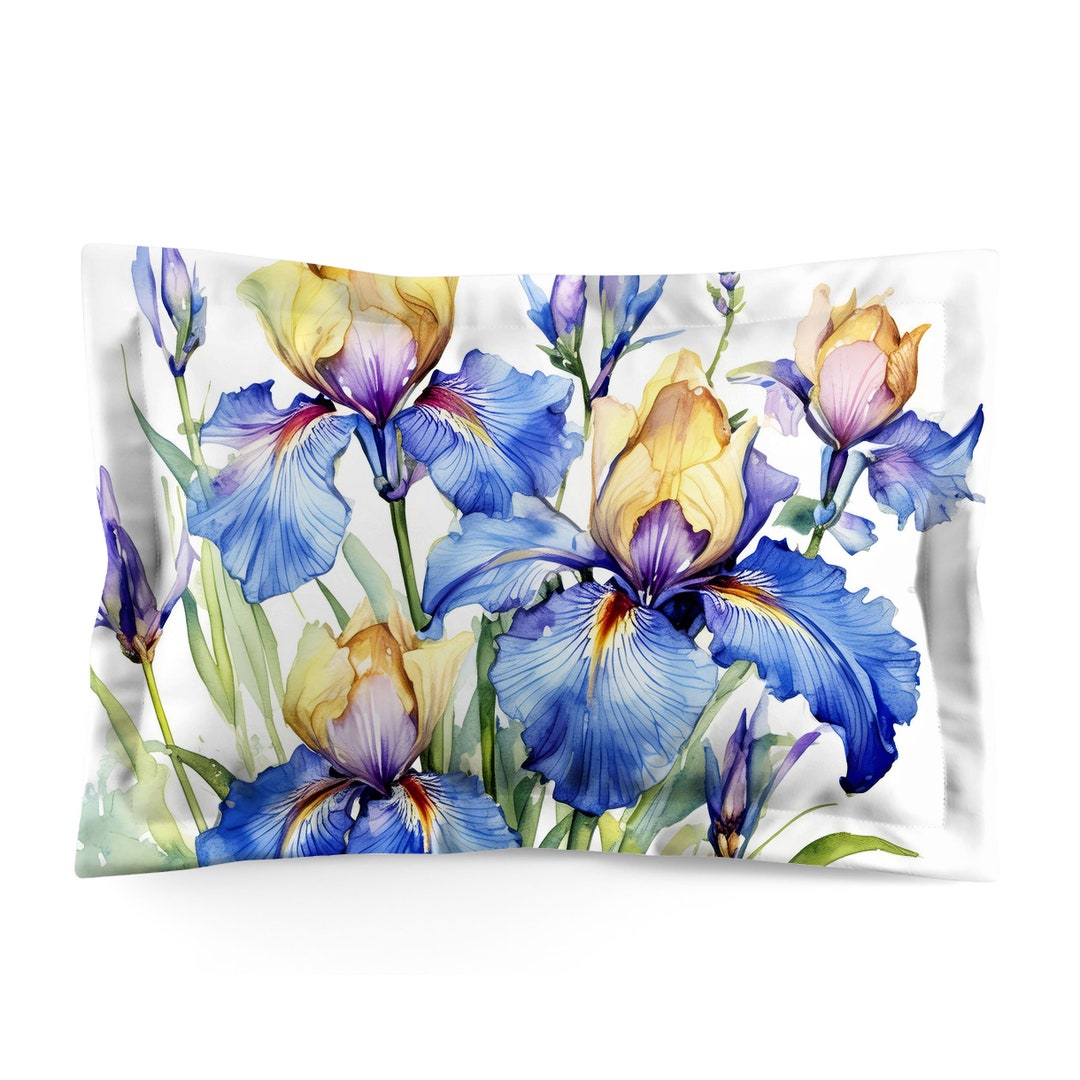 Iris Watercolor Art Pillow Sham, Standard or King Pillow Case, Floral Bedroom Sham, Contemporary ...