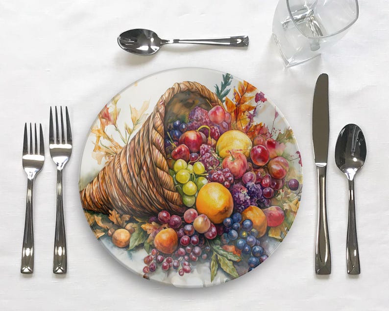 Plate With Cornucopia Watercolor Art, Unbreakable Indoor/outdoor ...