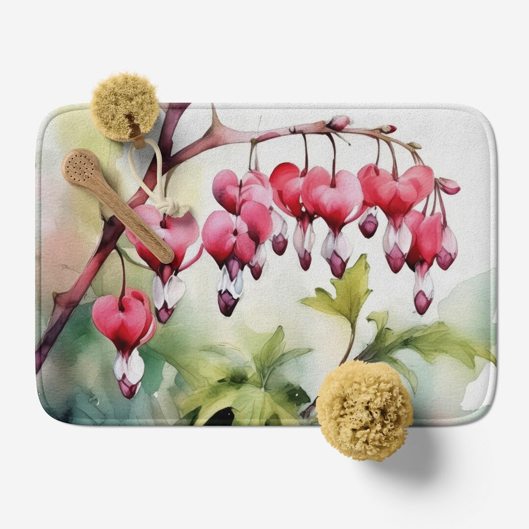 Bath Mat With Bleeding Heart Watercolor Art: Floral Microfiber Memory ...