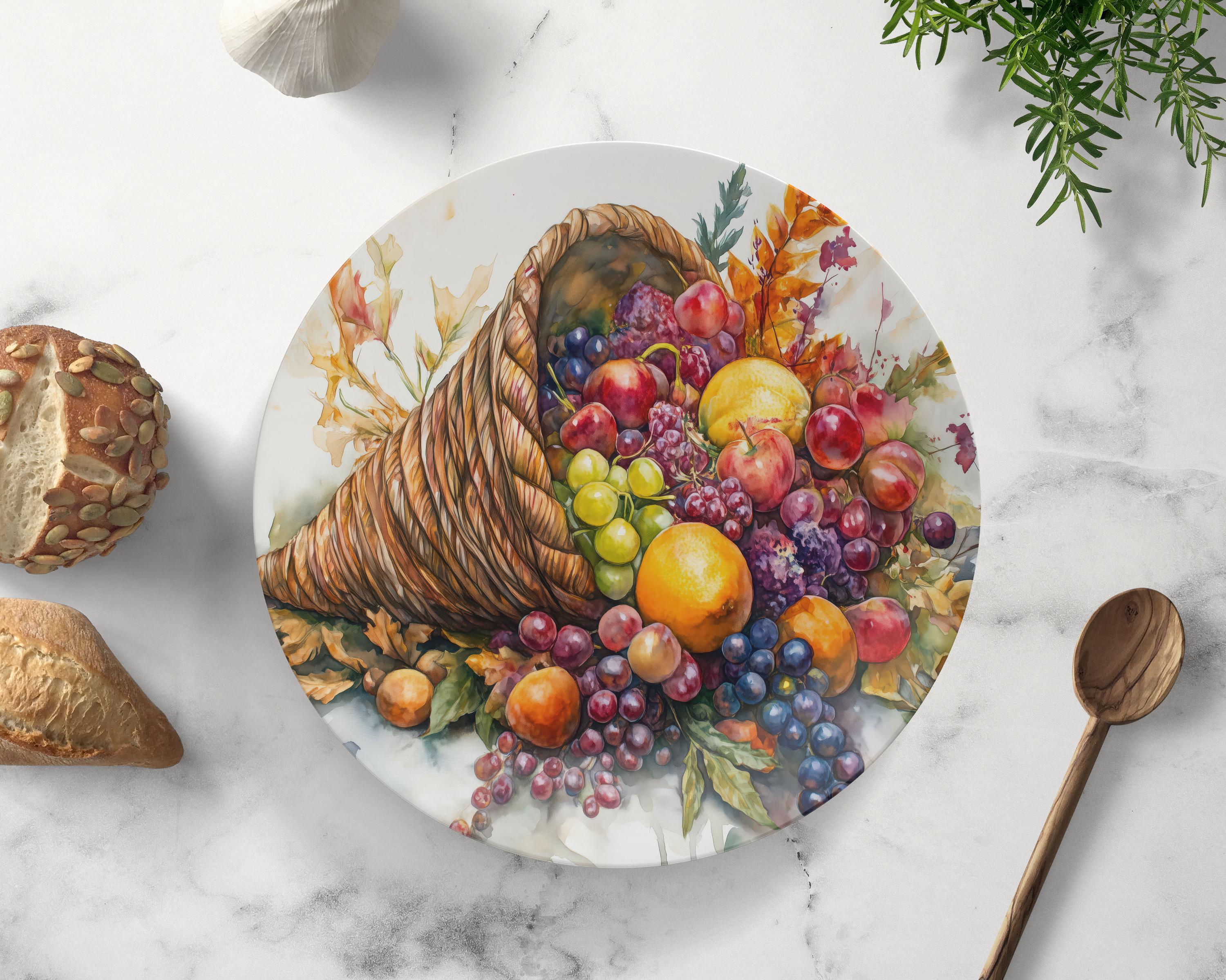 Plate With Cornucopia Watercolor Art, Unbreakable Indoor/outdoor ...