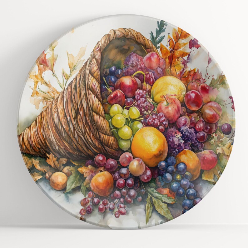 Plate With Cornucopia Watercolor Art, Unbreakable Indoor/outdoor ...