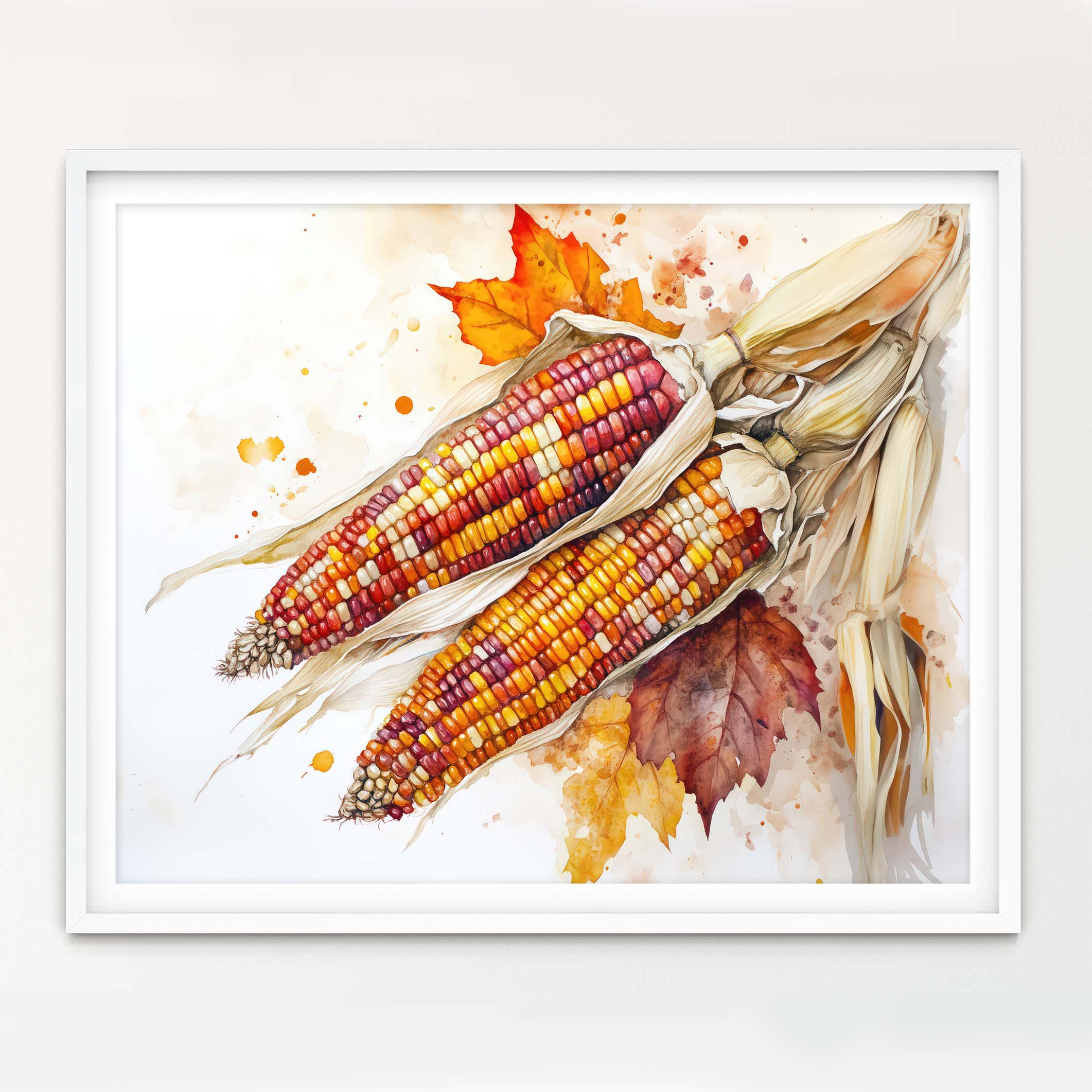 Indian Corn Watercolor Painting Print, Large Fall Wall Art, Watercolor ...