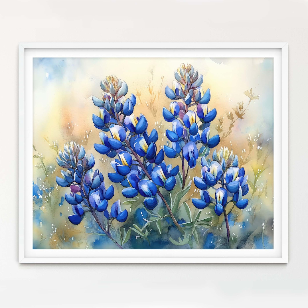 Bluebonnets Watercolor Painting Print, Large Floral Wall Art ...