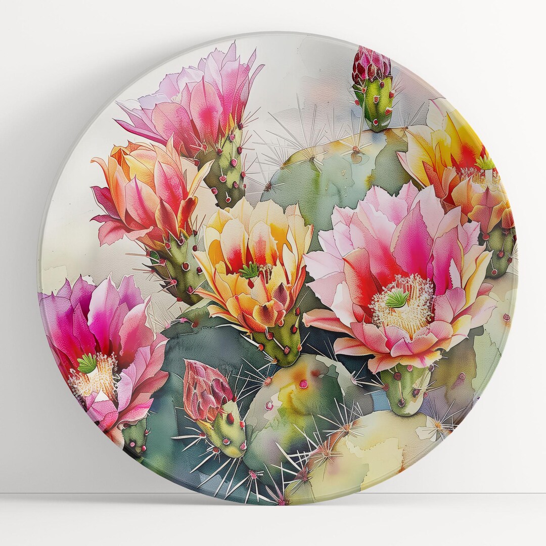 Plate With Prickly Pear Watercolor Art: Floral Unbreakable Indoor ...