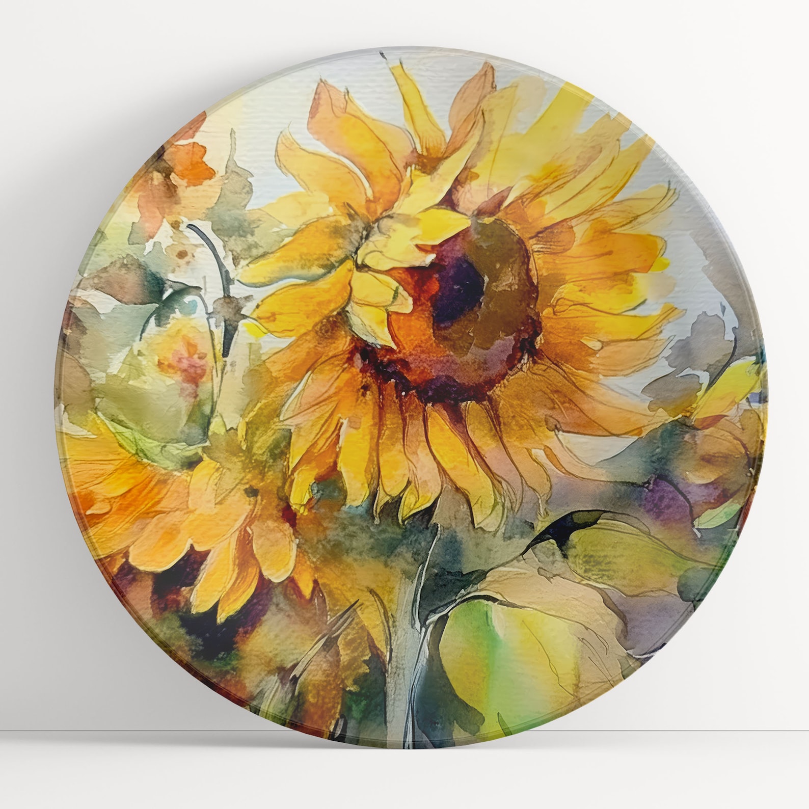 Plate With Sunflower Watercolor Art: Floral Unbreakable Indoor/outdoor ...