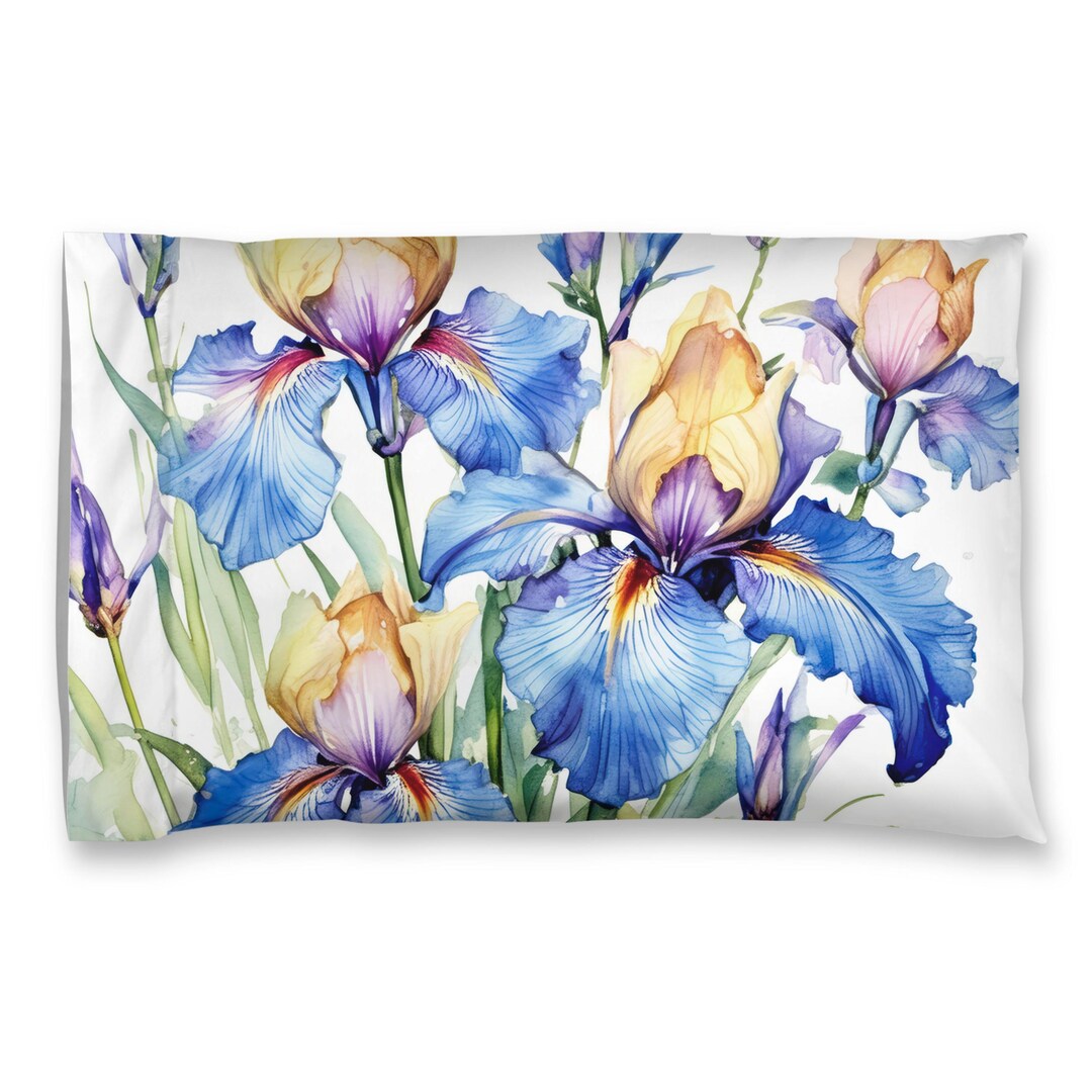Pillowcase With Iris Watercolor Art: Floral Soft Microfiber Bedding - Etsy