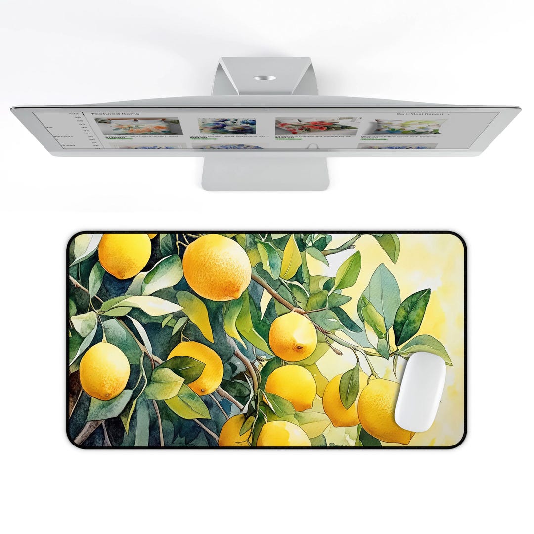 Desk Mat With Lemon Tree Watercolor Art: Anti-slip Mouse Pad With ...