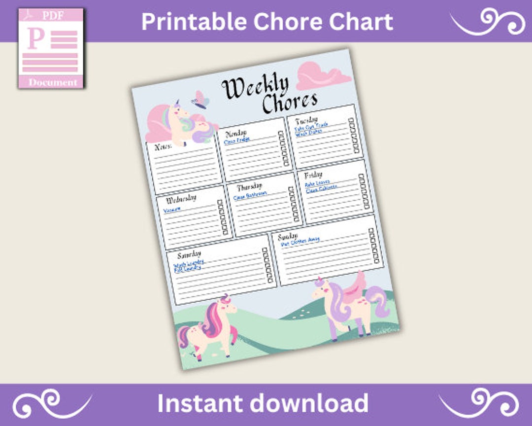Unicorns Weekly Chore Chart - Etsy