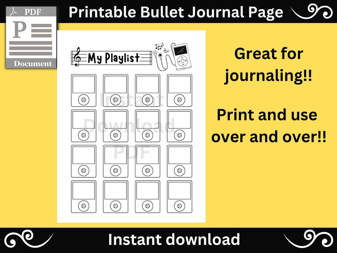 My Playlist - Bullet Journal - Printable PDF - Etsy