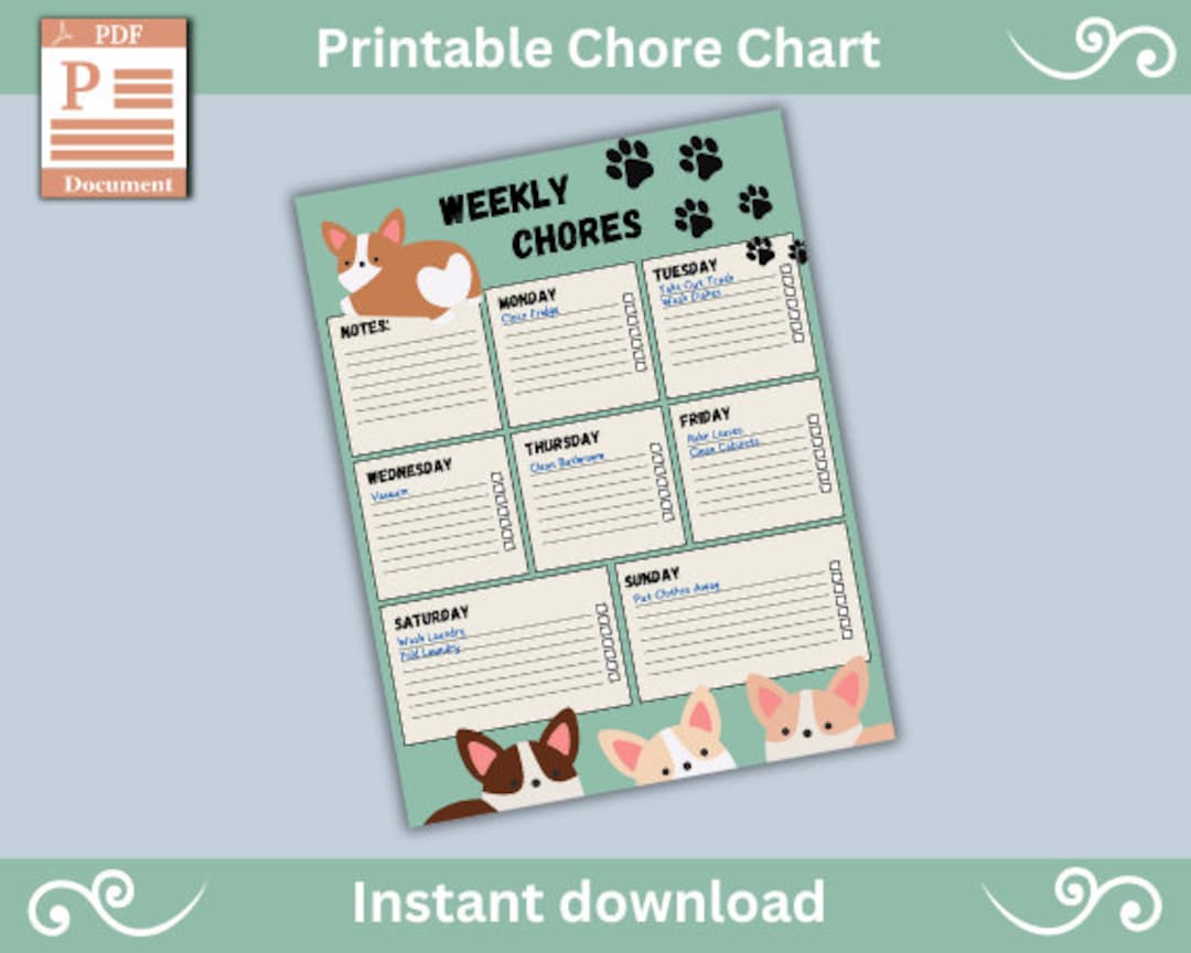 Corgi - Cute Dogs - Weekly Chore Chart - Etsy UK
