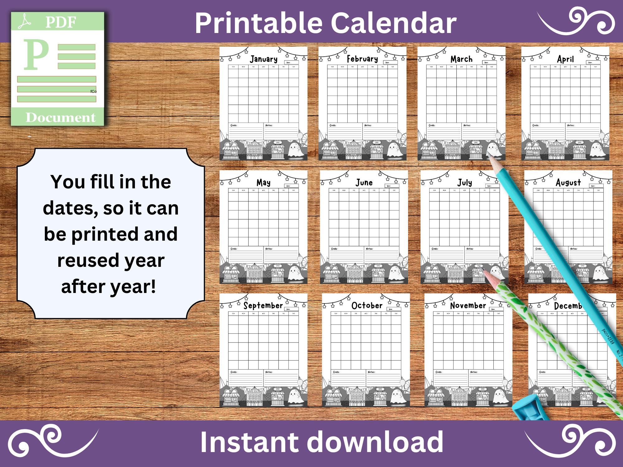 Spooky Carnival Printable Calendar - Digital Download - Etsy