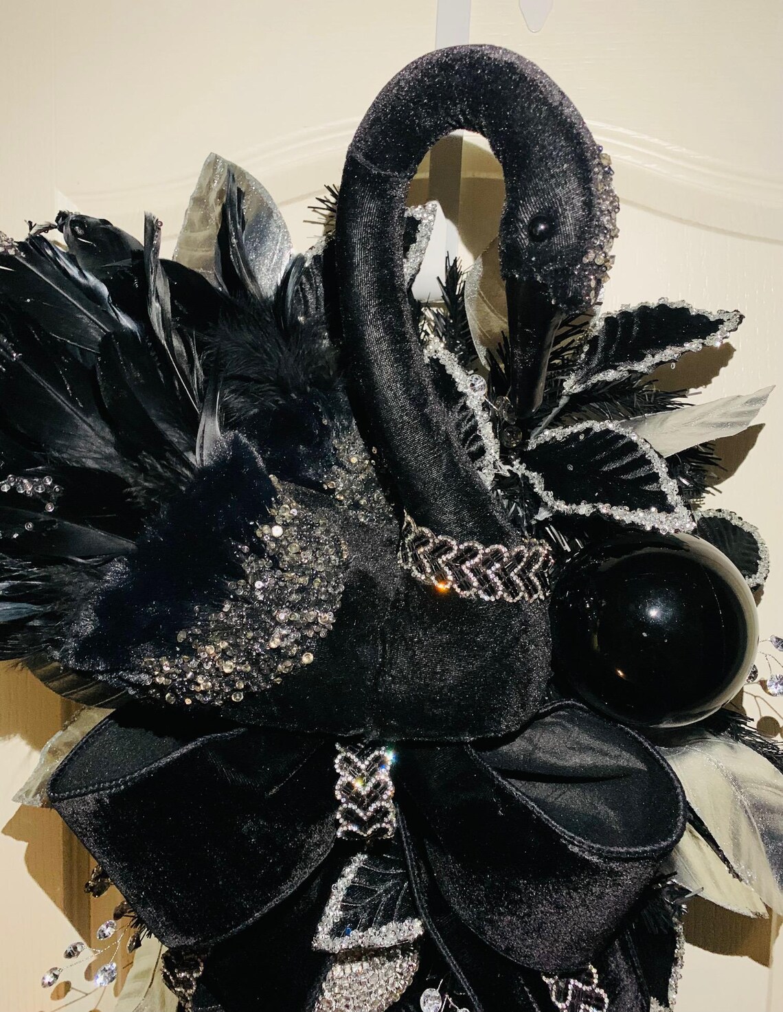 Elegant Black and Silver Christmas Swag, Luxury Black Swan Christmas ...