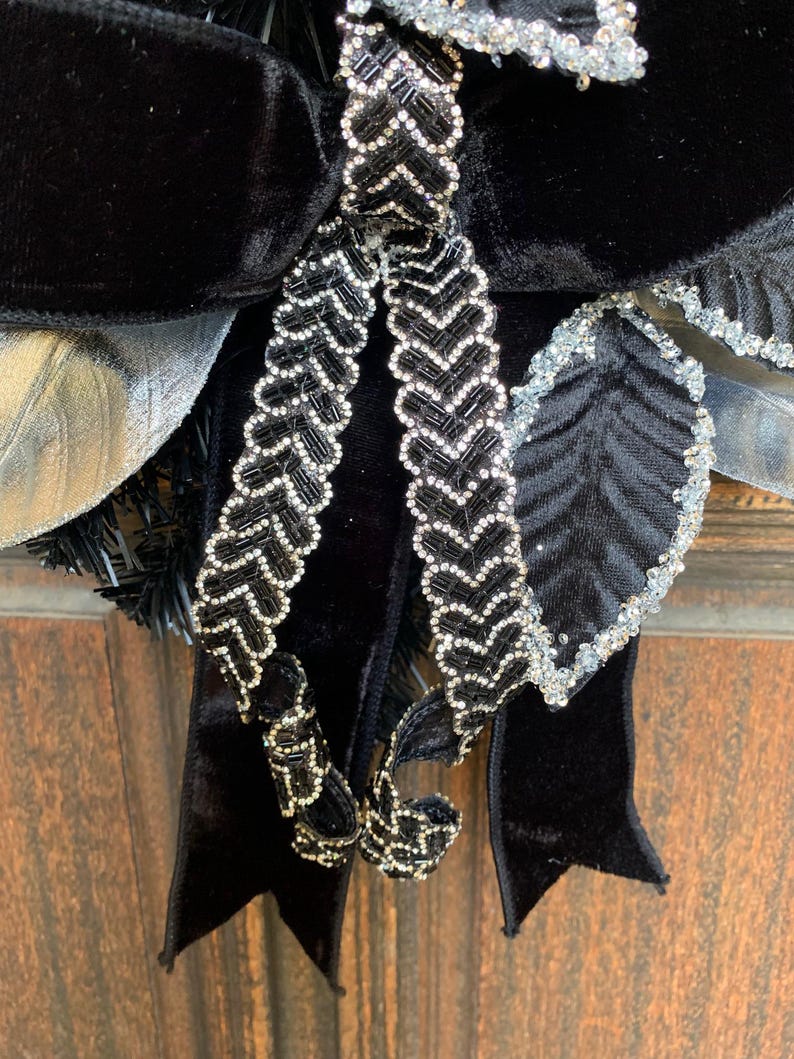 Elegant Black and Silver Christmas Swag, Luxury Black Swan Christmas ...