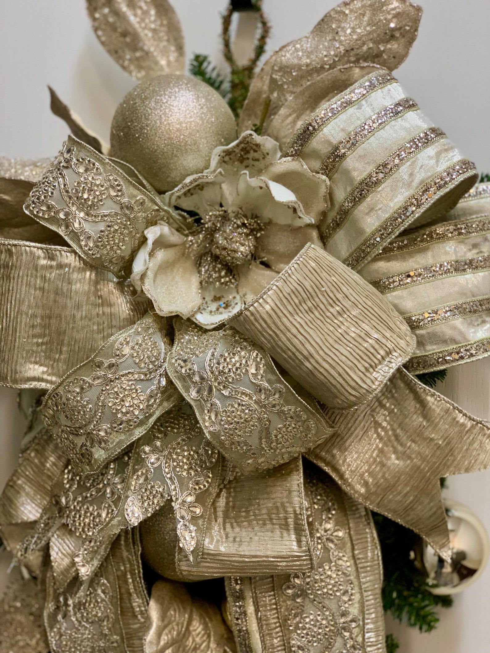 Champagne Gold Christmas Swag, Holiday Glam Decor, Christmas Front Door ...
