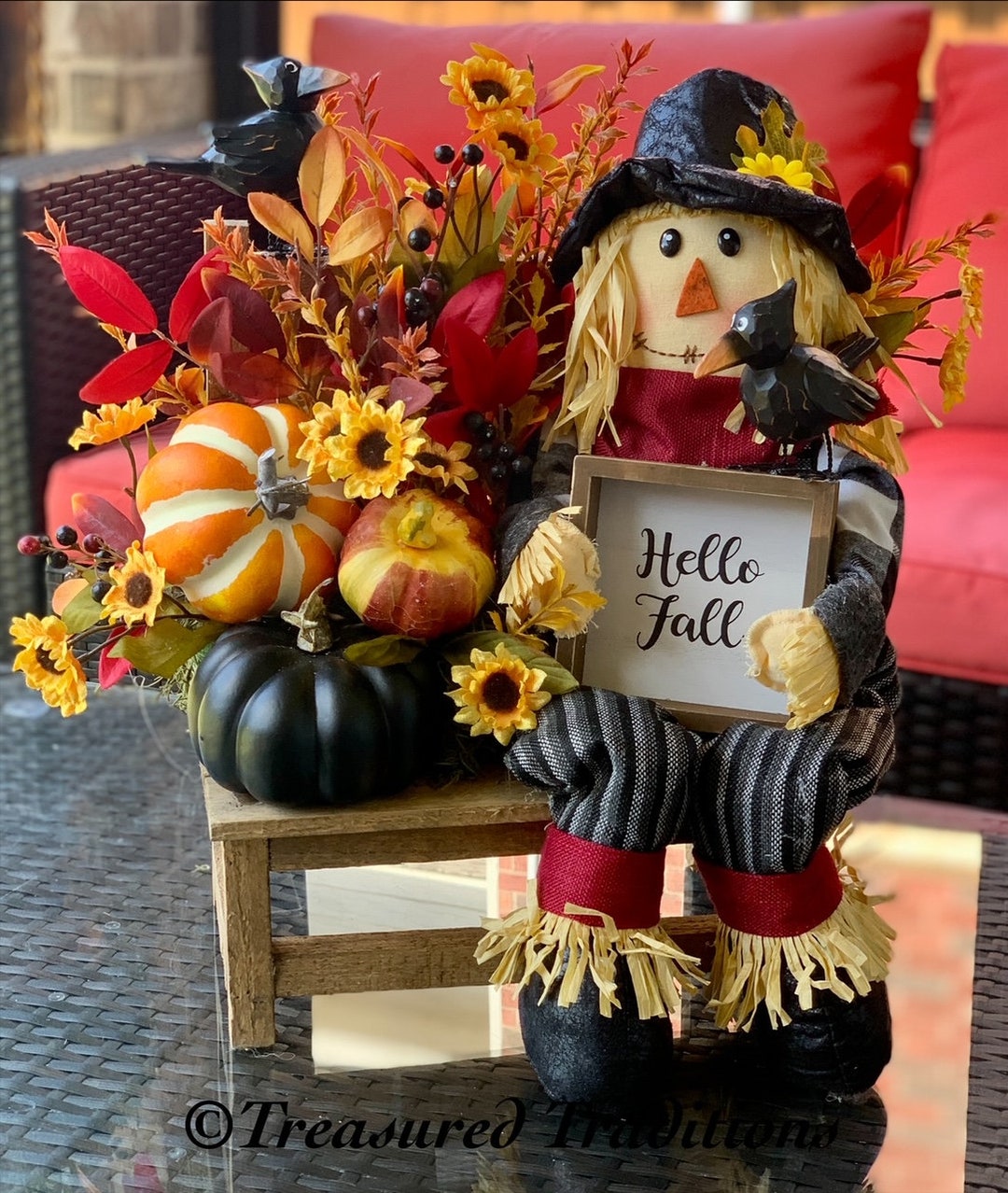 Handmade Fall Scarecrow Front Porch Decor, Autumn Pumpkin Decor ...