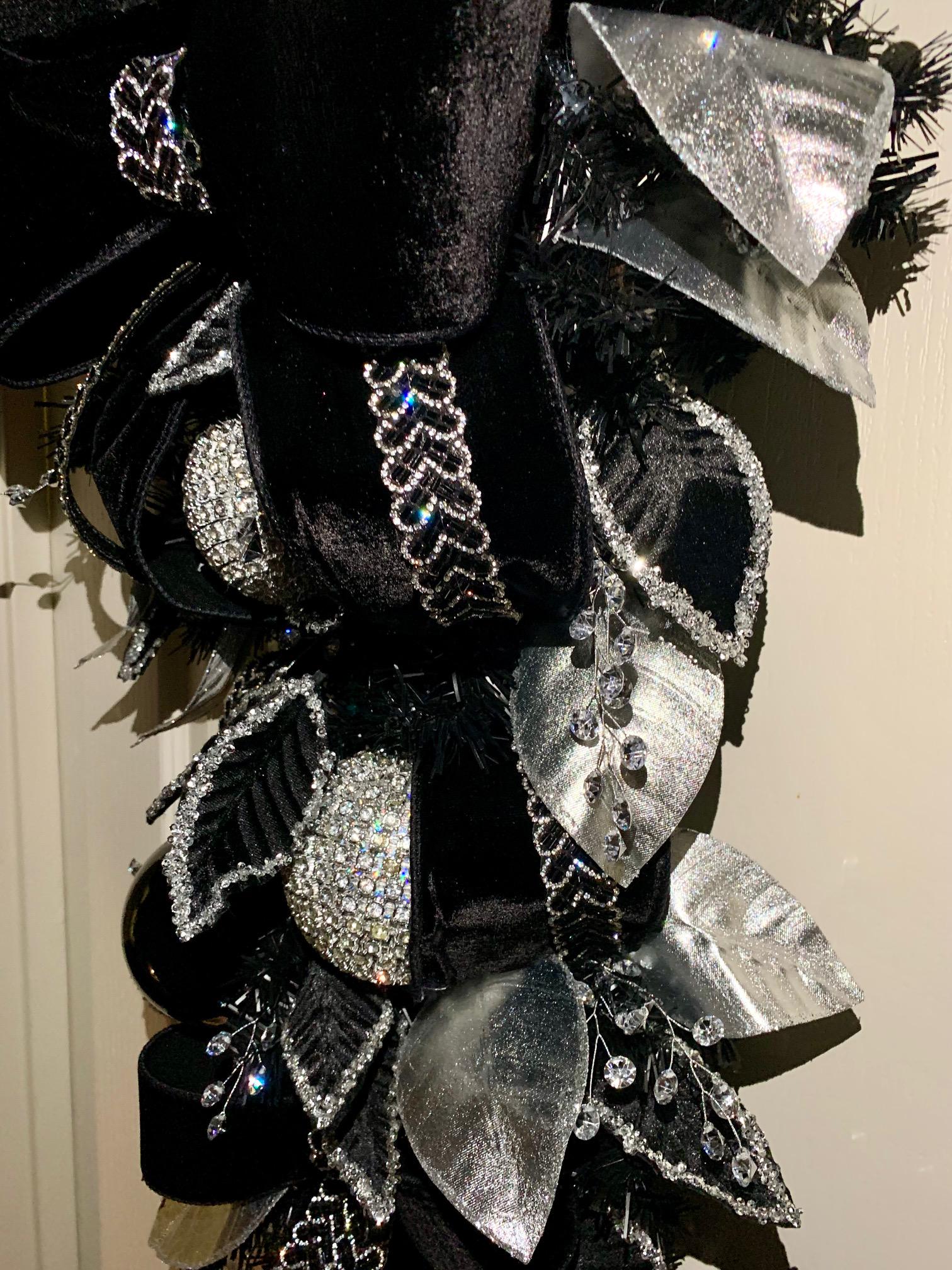 Elegant Black and Silver Christmas Swag, Luxury Black Swan Christmas ...