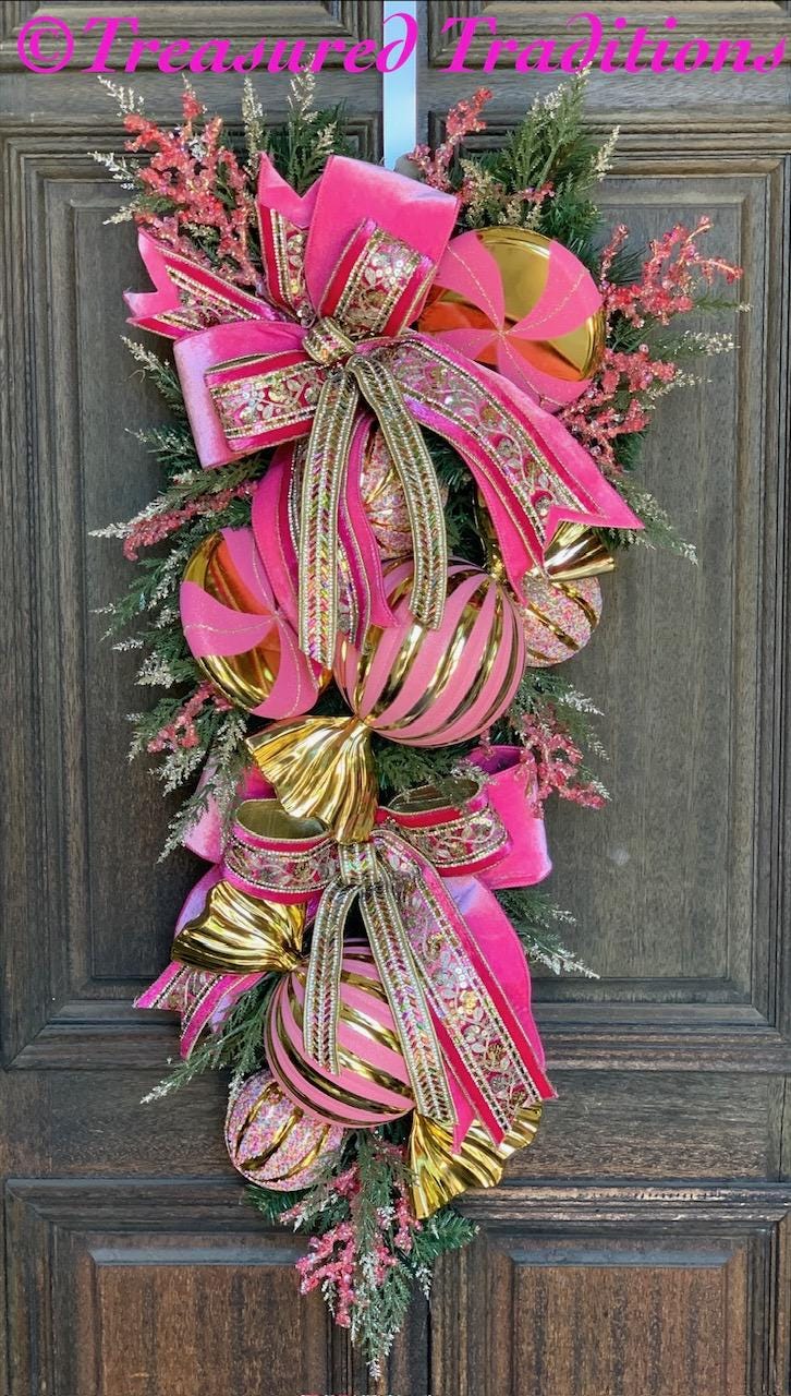 Luxury Christmas Candy Swag, Pink Candy Swag, Couture Pink & Gold Candy ...