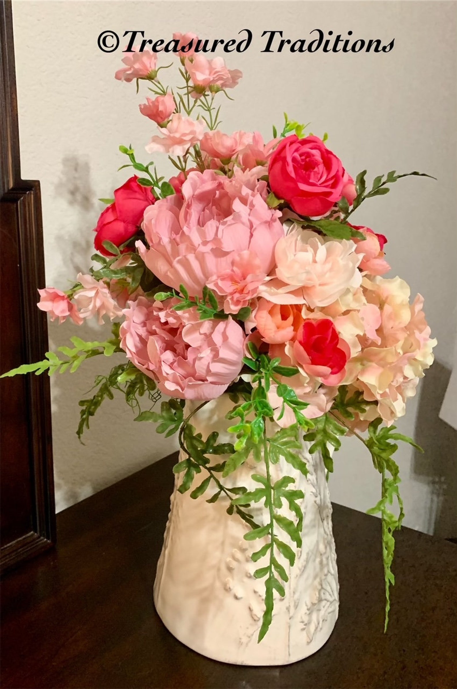 Pink Floral Arrangement, Shabby Chic Floral Décor, Cottagecore ...