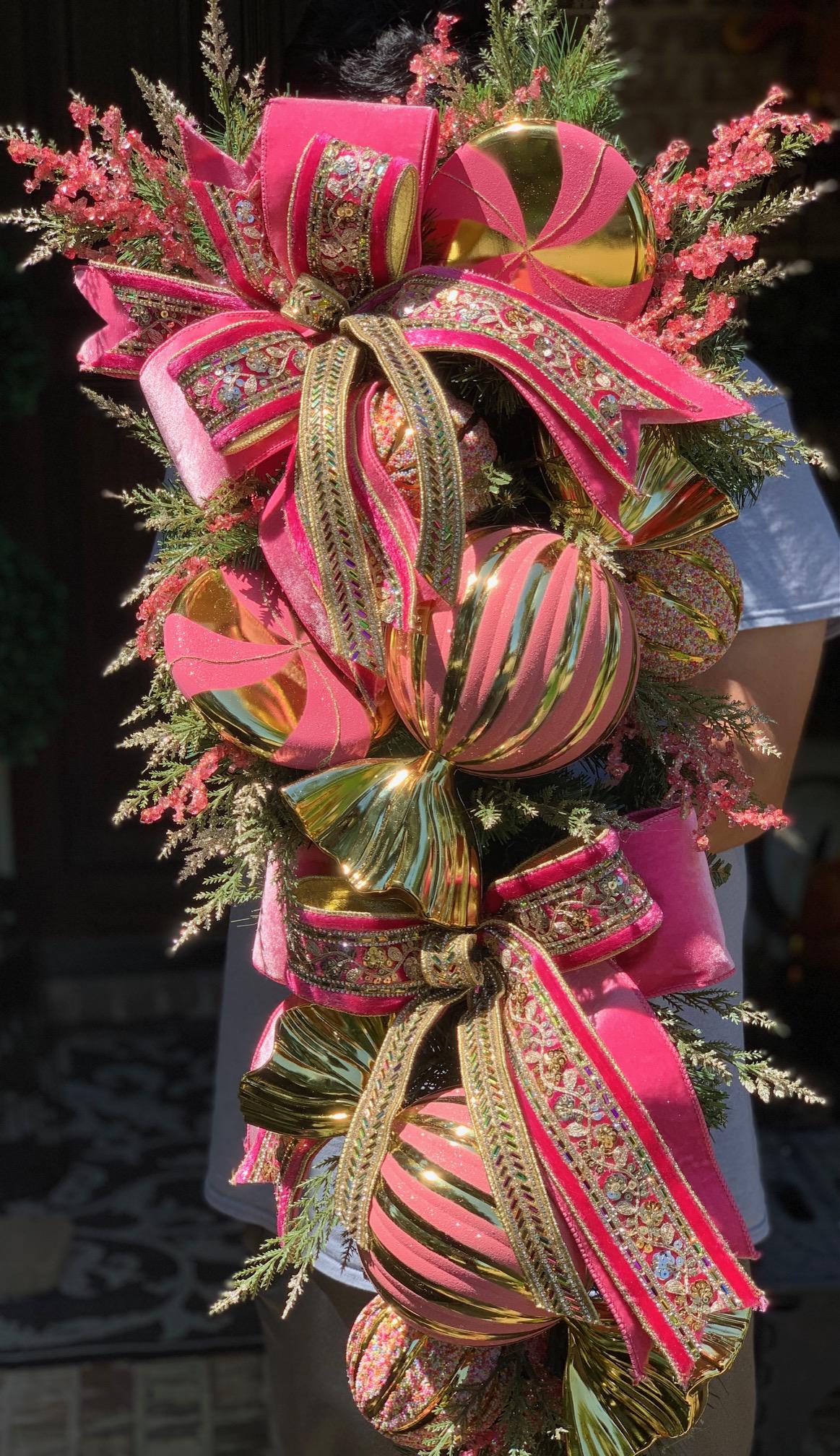 Luxury Christmas Candy Swag, Pink Candy Swag, Couture Pink & Gold Candy ...