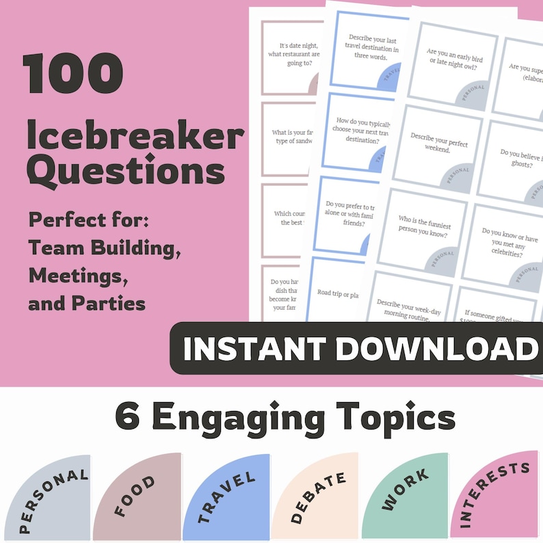 Engaging Teambuilding Icebreaker Questions: 100 Instant Print Cards ...