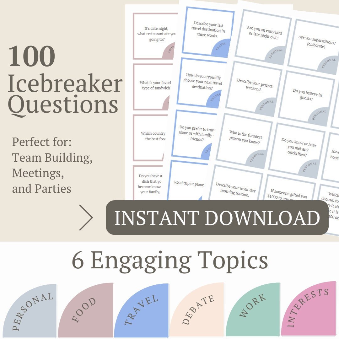 Fun Teambuilding Icebreaker Questions: 100 Instant Print Cards Perfect ...