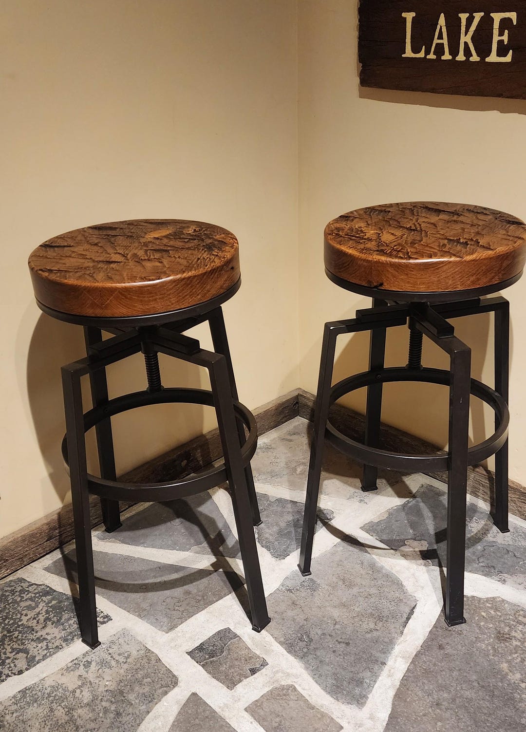 Rustic Hand Hewn Bar Stool - Etsy