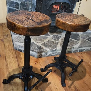 Rustic Hand Hewn Cast Iron Bar Stool - Etsy
