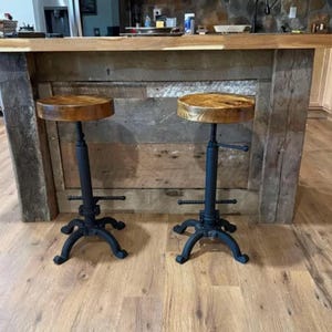 Rustic Hand Hewn Cast Iron Bar Stool - Etsy