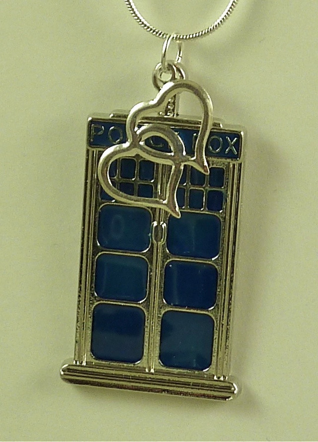 TARDIS DR WHO Large Blue Pendant Necklace With Silver Plate Double ...